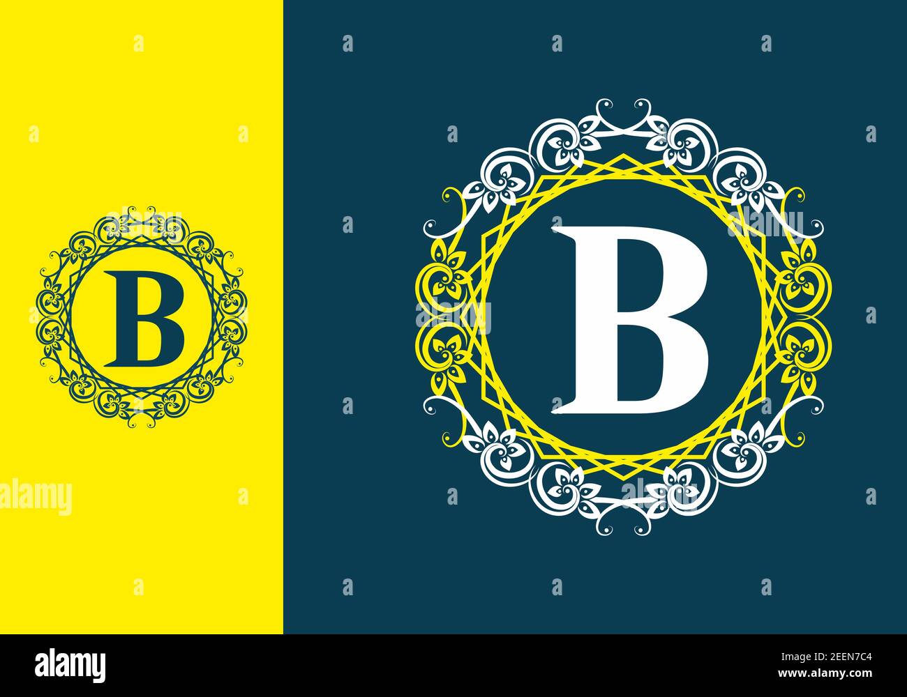 Yellow blue of B initial letter in circle frame design Stock Vector ...