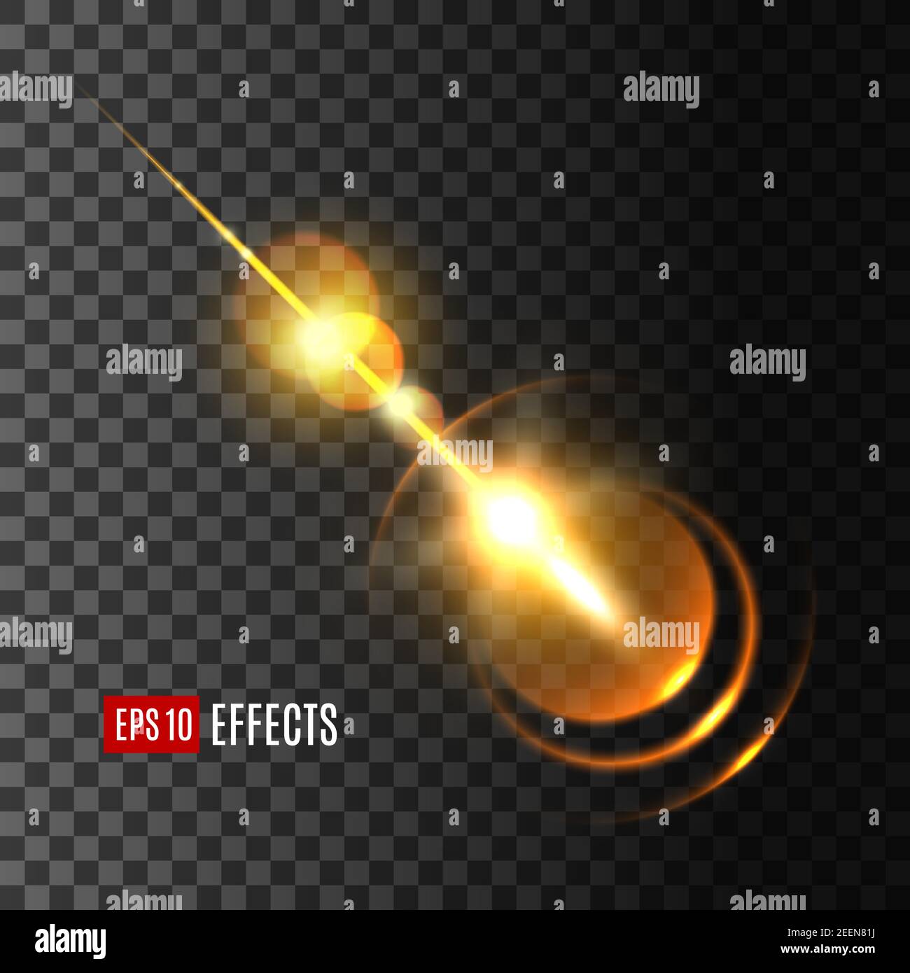 Glowing golden light effect of sun flash with rays and lens flare ...