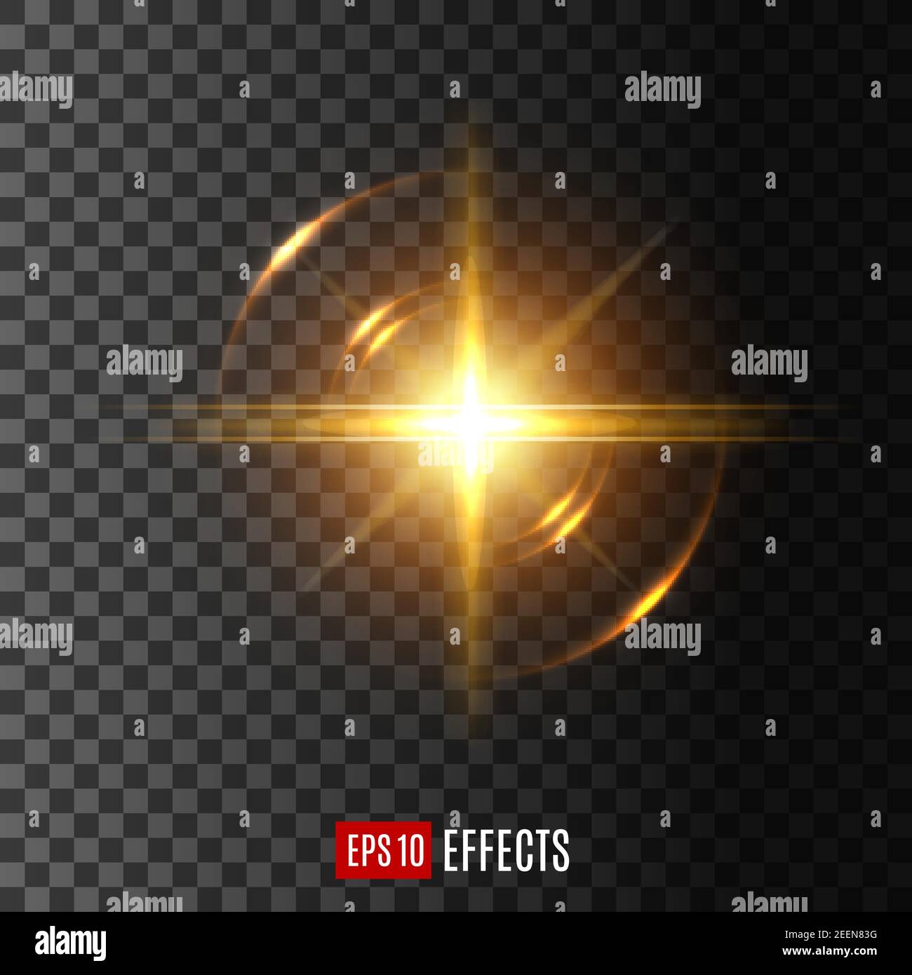 Light shine flash or sun beam with lens flare effect on transparent background. Starlight or ...