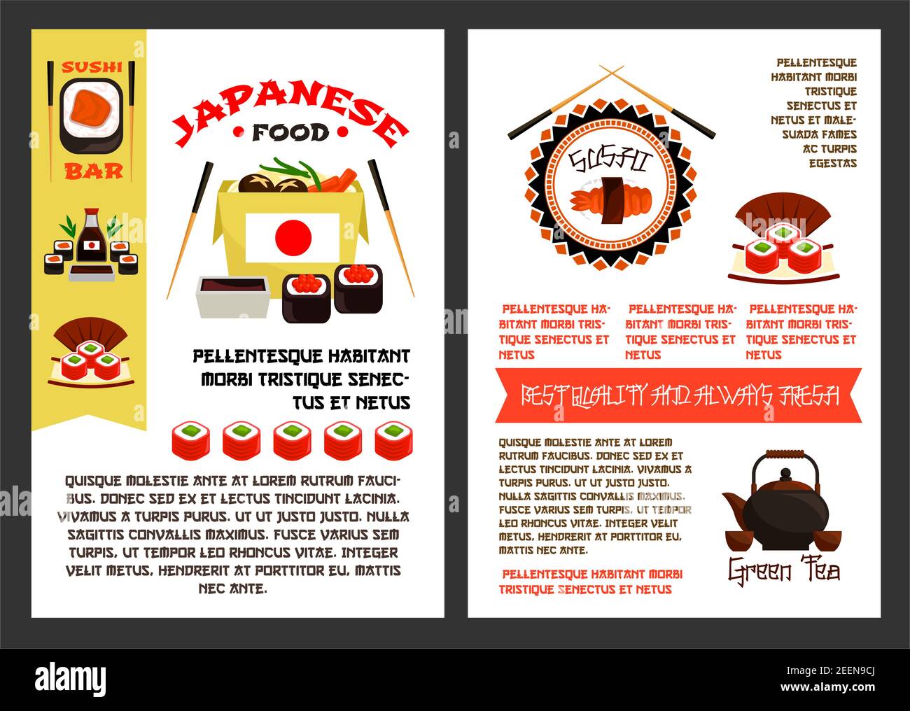 Japanese food or sushi reataurant posters templates set for menu ...