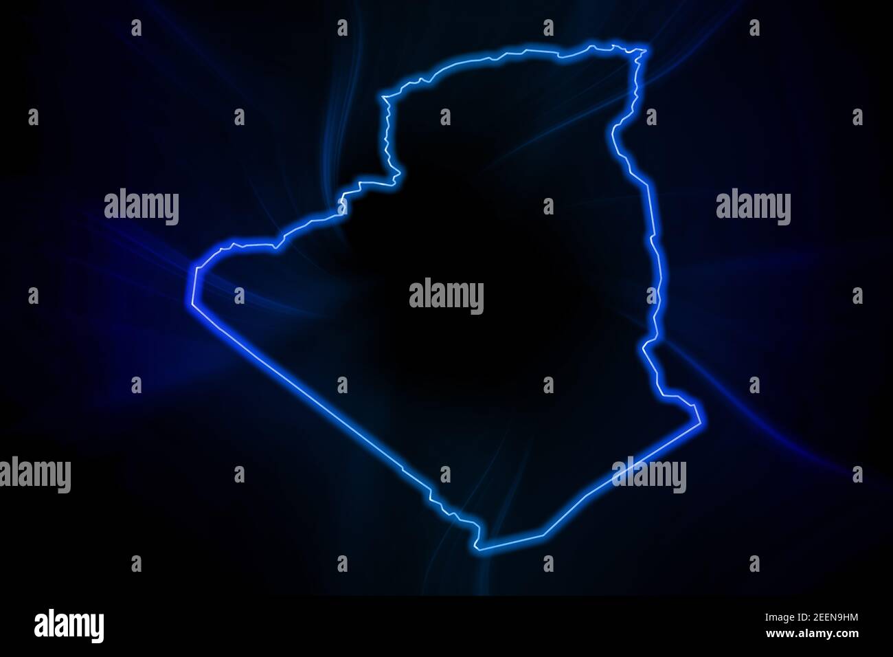 Glowing Map of Algeria, modern blue outline map, on dark Background ...
