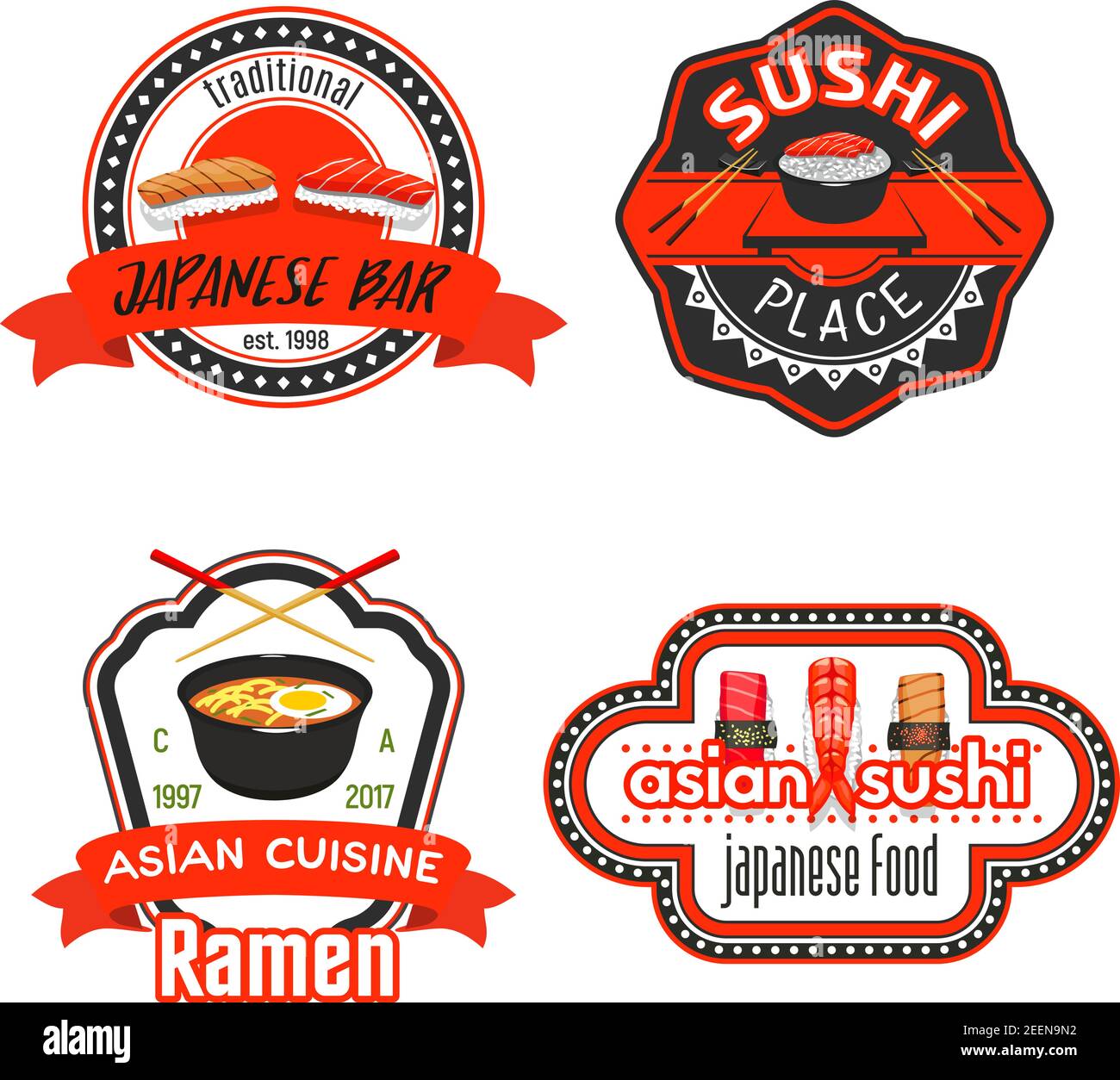 Japanese sushi restaurant icons for menu or sign template. Vector ...