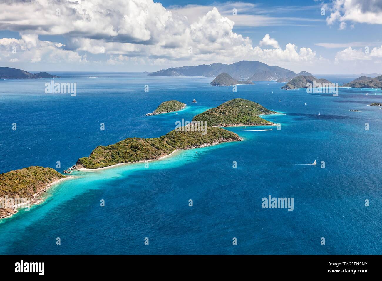 Aerial view of Mingo and Lovango cays near the island of St. John in ...