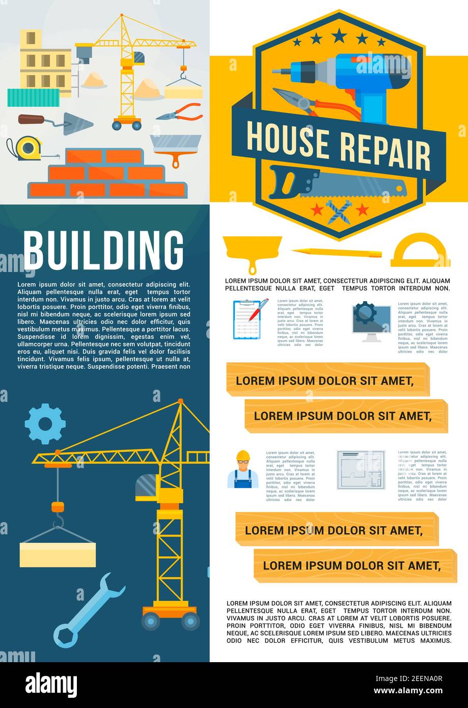Building, house repair and construction poster template. Vector flat ...