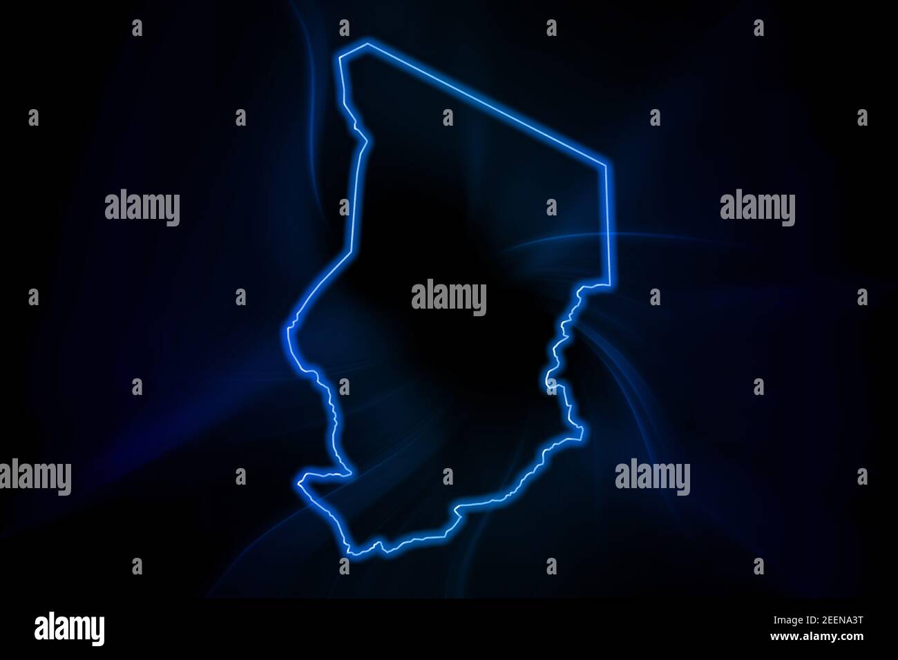 Glowing Map of Chad, modern blue outline map, on dark Background Stock ...