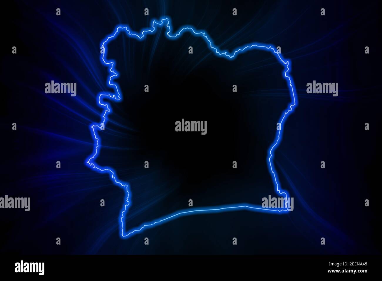 Glowing Map of Ivory Coast, modern blue outline map, on dark Background ...