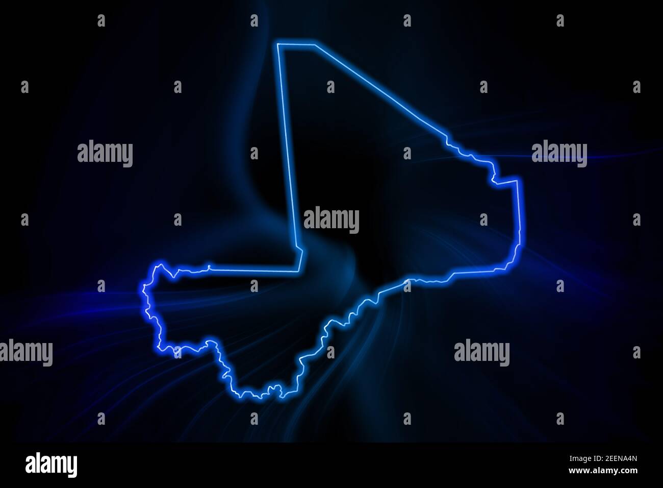 Glowing Map of Mali, modern blue outline map, on dark Background Stock ...