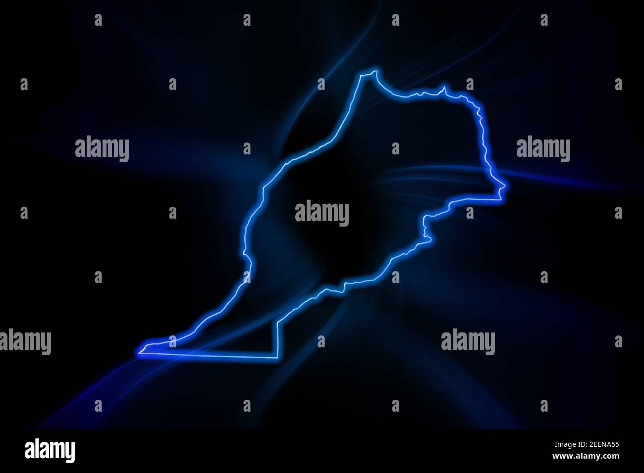 Glowing Map of Morocco, modern blue outline map, on dark Background ...