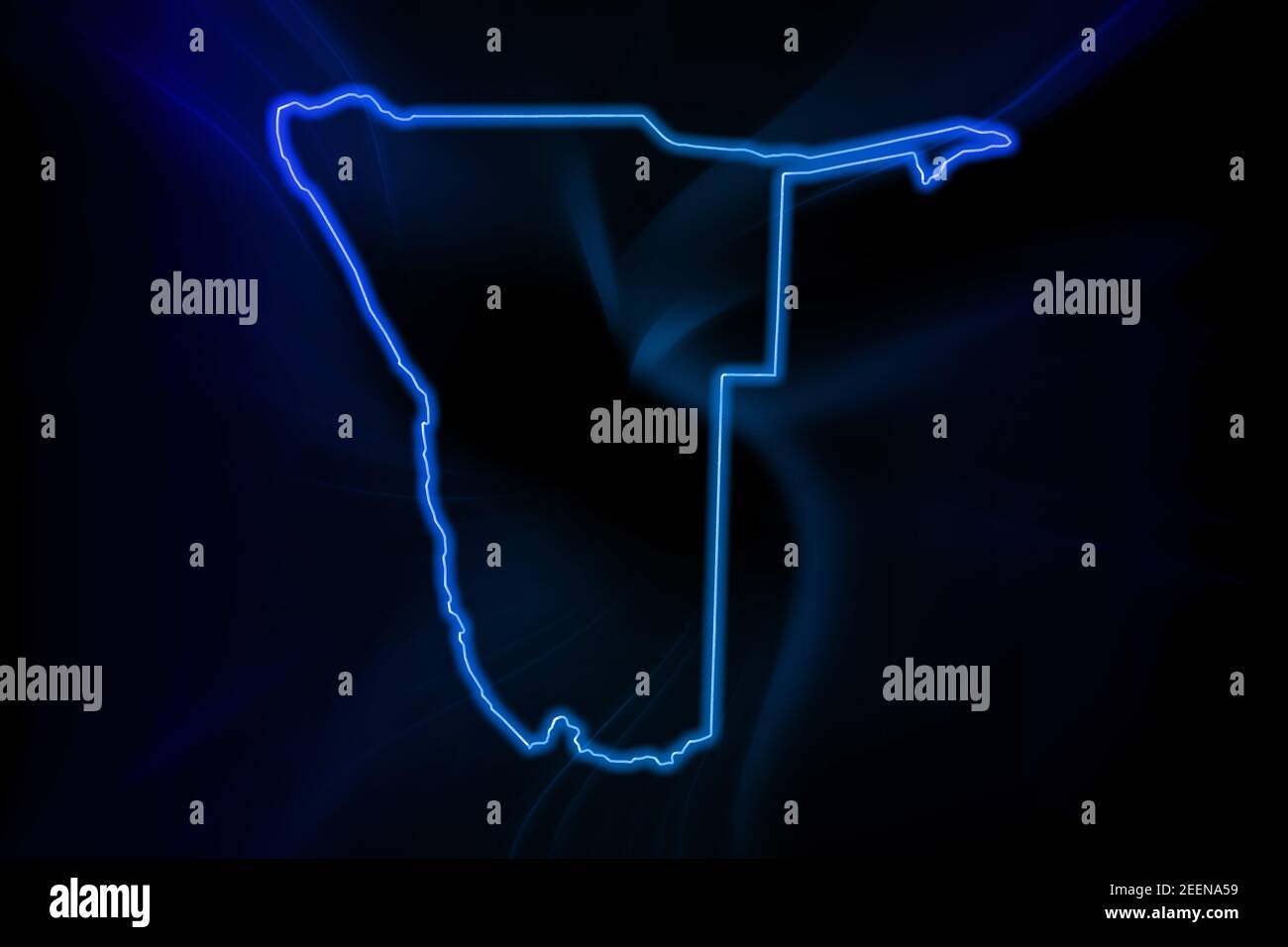 Glowing Map of Namibia, modern blue outline map, on dark Background ...