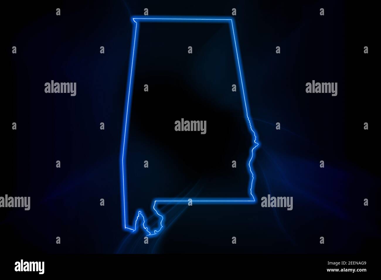 Glowing Map of Alabama, modern blue outline map, on dark Background ...