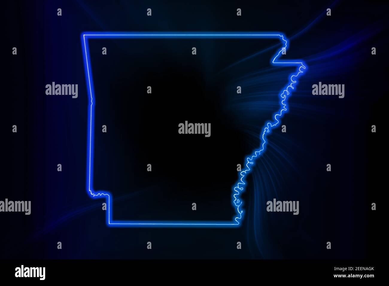 Glowing Map of Arkansas, modern blue outline map, on dark Background ...