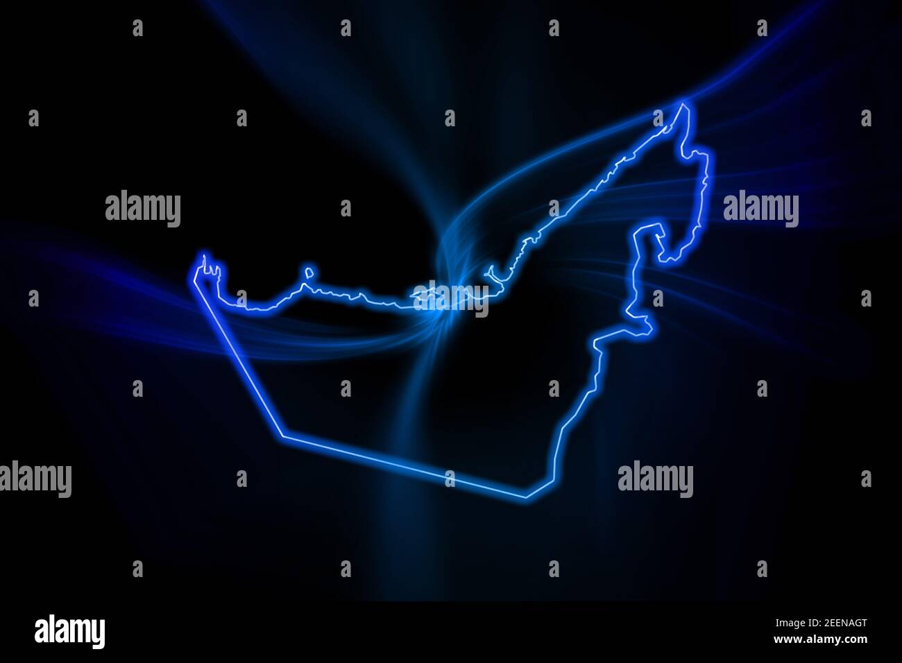 Glowing Map of United Arab Emirates, modern blue outline map, on dark ...