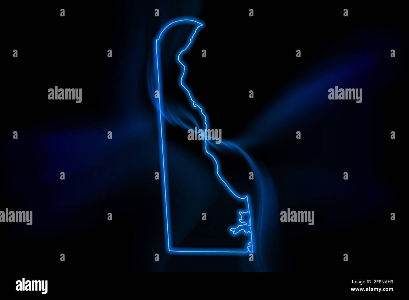 Glowing Map of Delaware, modern blue outline map, on dark Background ...