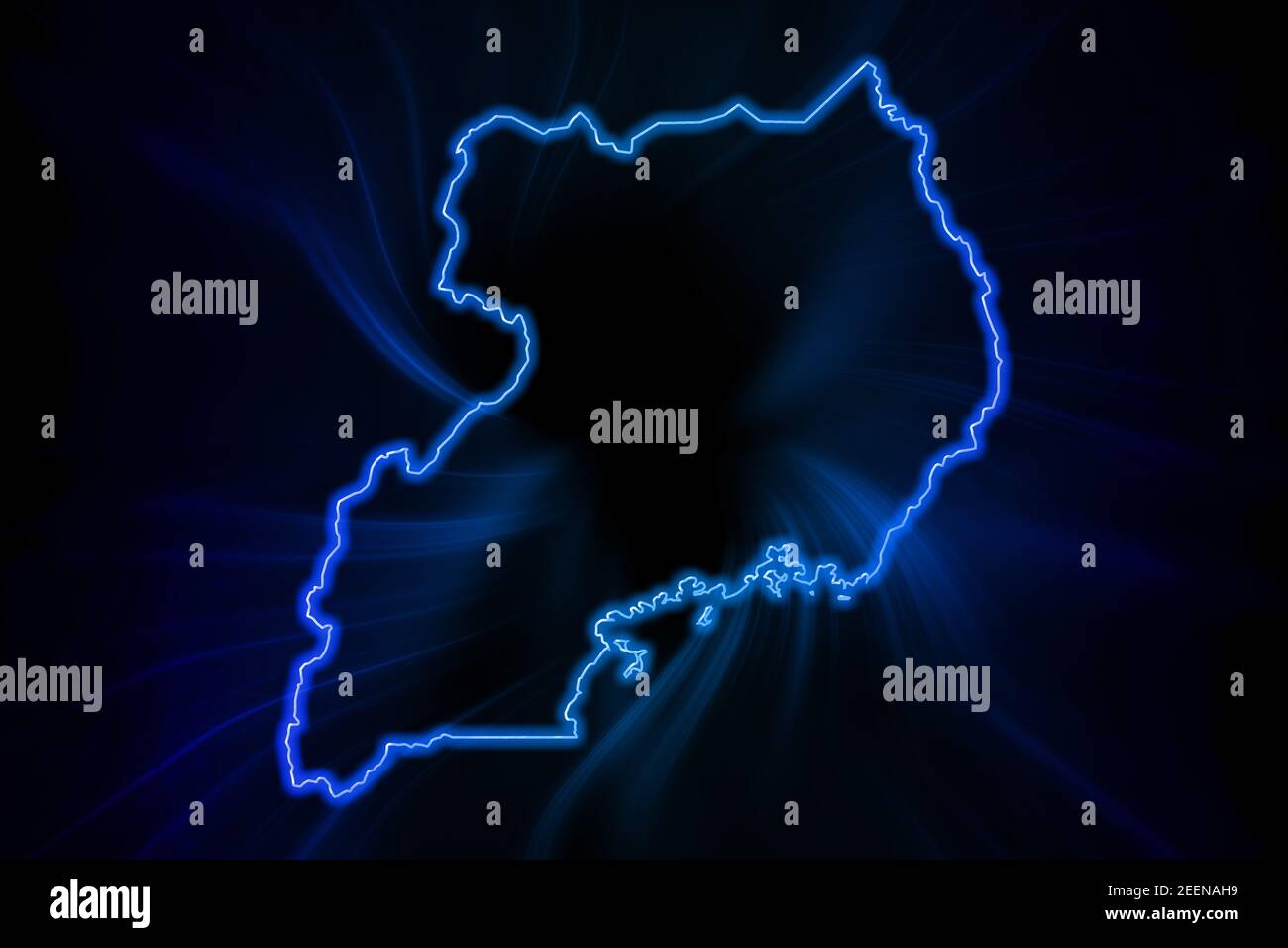 Glowing Map of Uganda, modern blue outline map, on dark Background ...