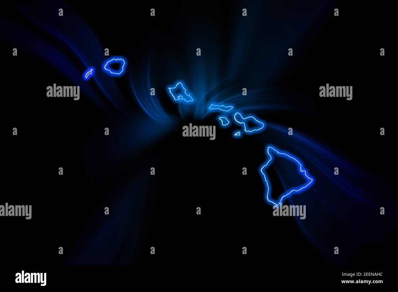 Glowing Map of Hawaii, modern blue outline map, on dark Background ...