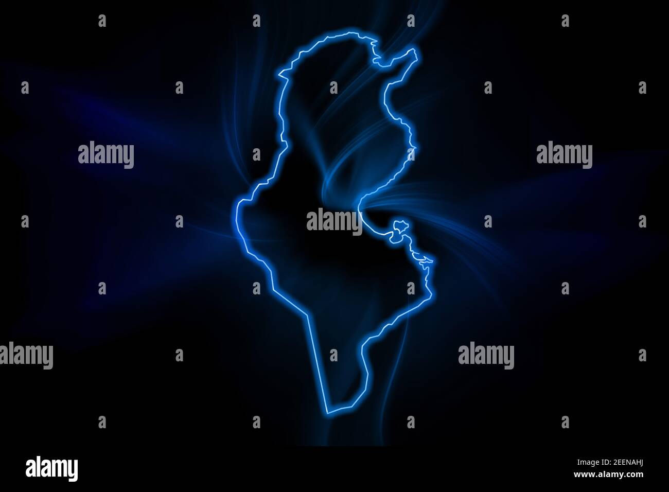 Glowing Map of Tunisia, modern blue outline map, on dark Background ...