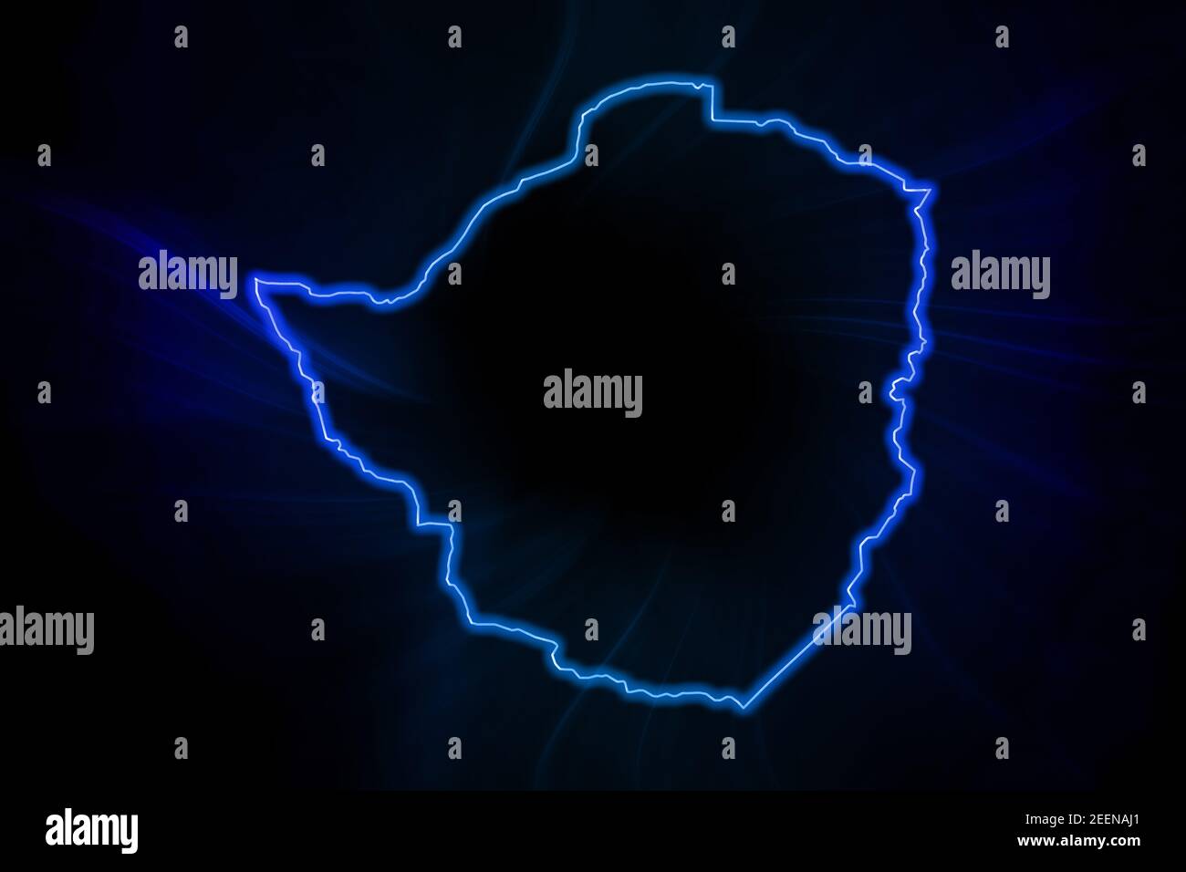 Glowing Map of Zimbabwe, modern blue outline map, on dark Background ...