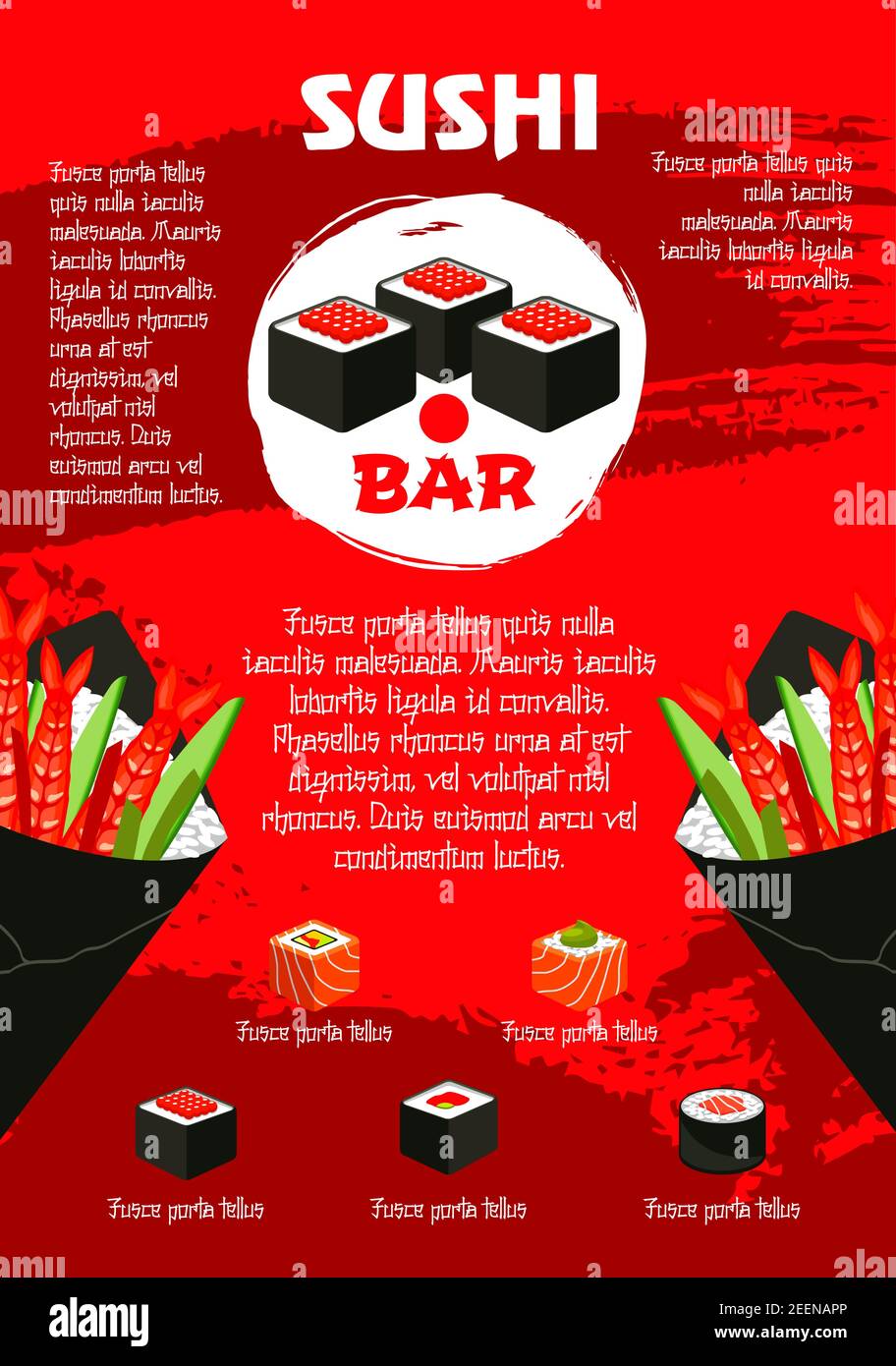 Sushi bar red poster template for Japanese restaurant or Asian cuisine ...