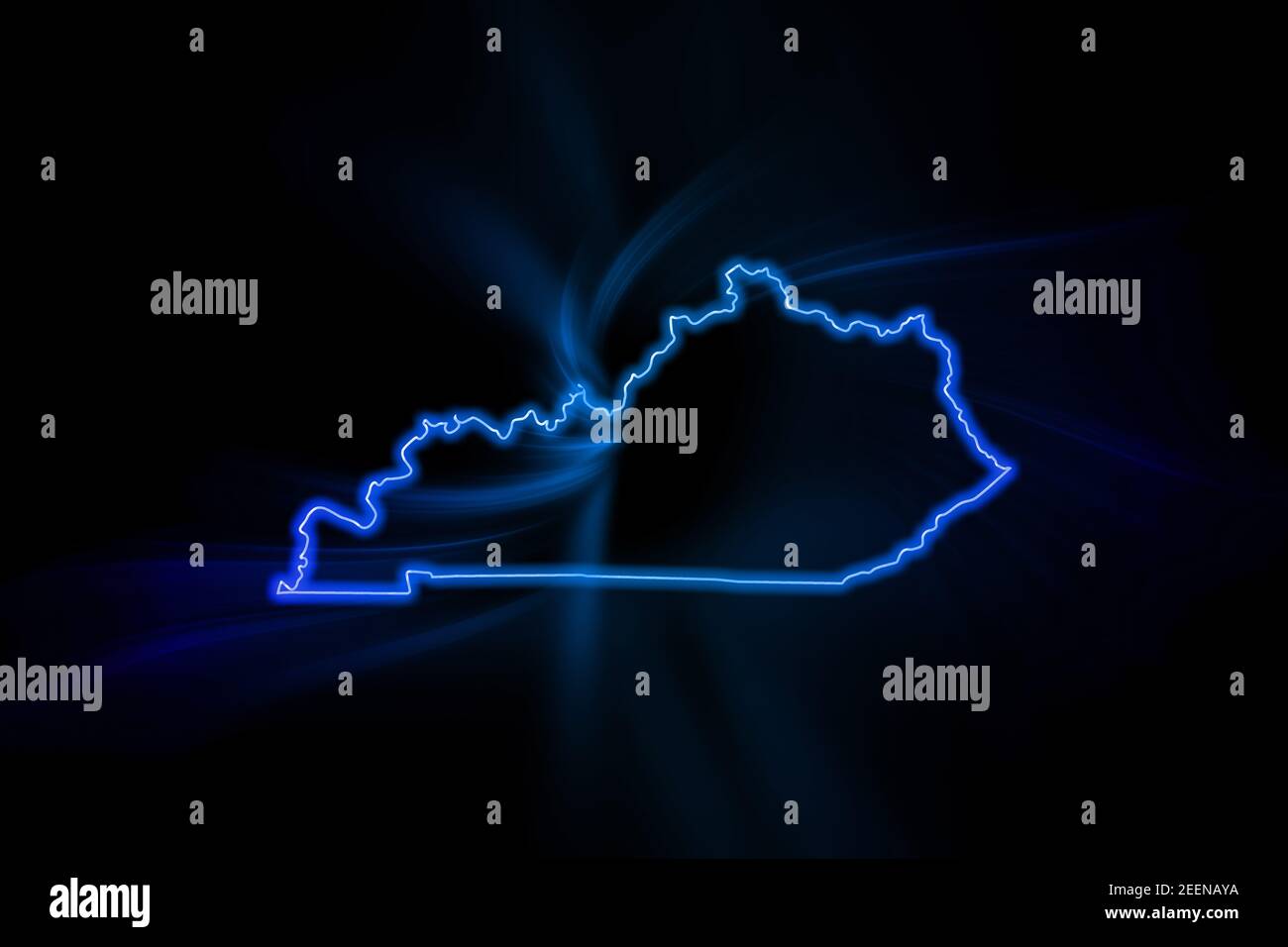 Glowing Map of Kentucky, modern blue outline map, on dark Background ...