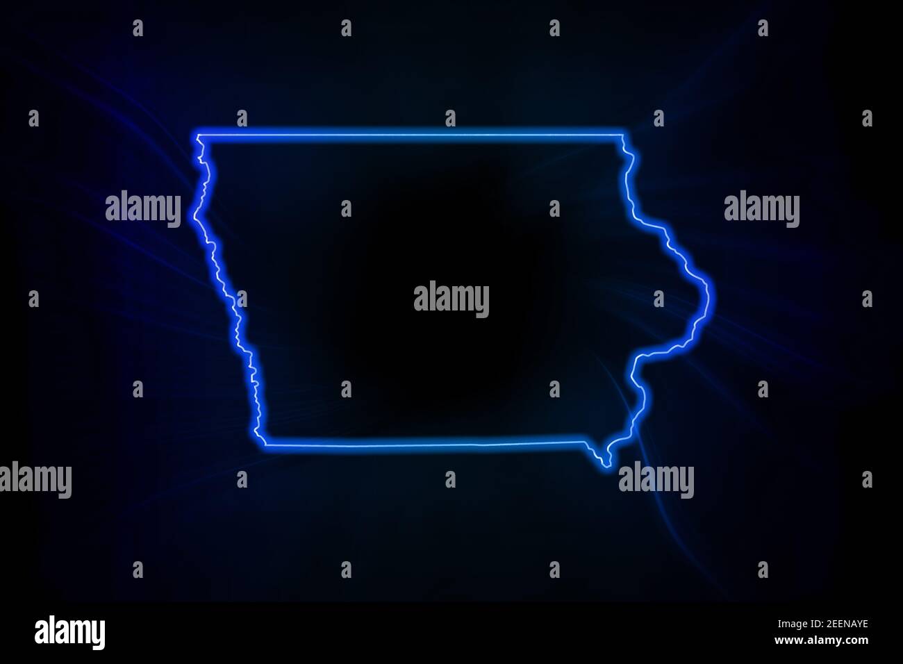 Glowing Map of Iowa, modern blue outline map, on dark Background Stock ...