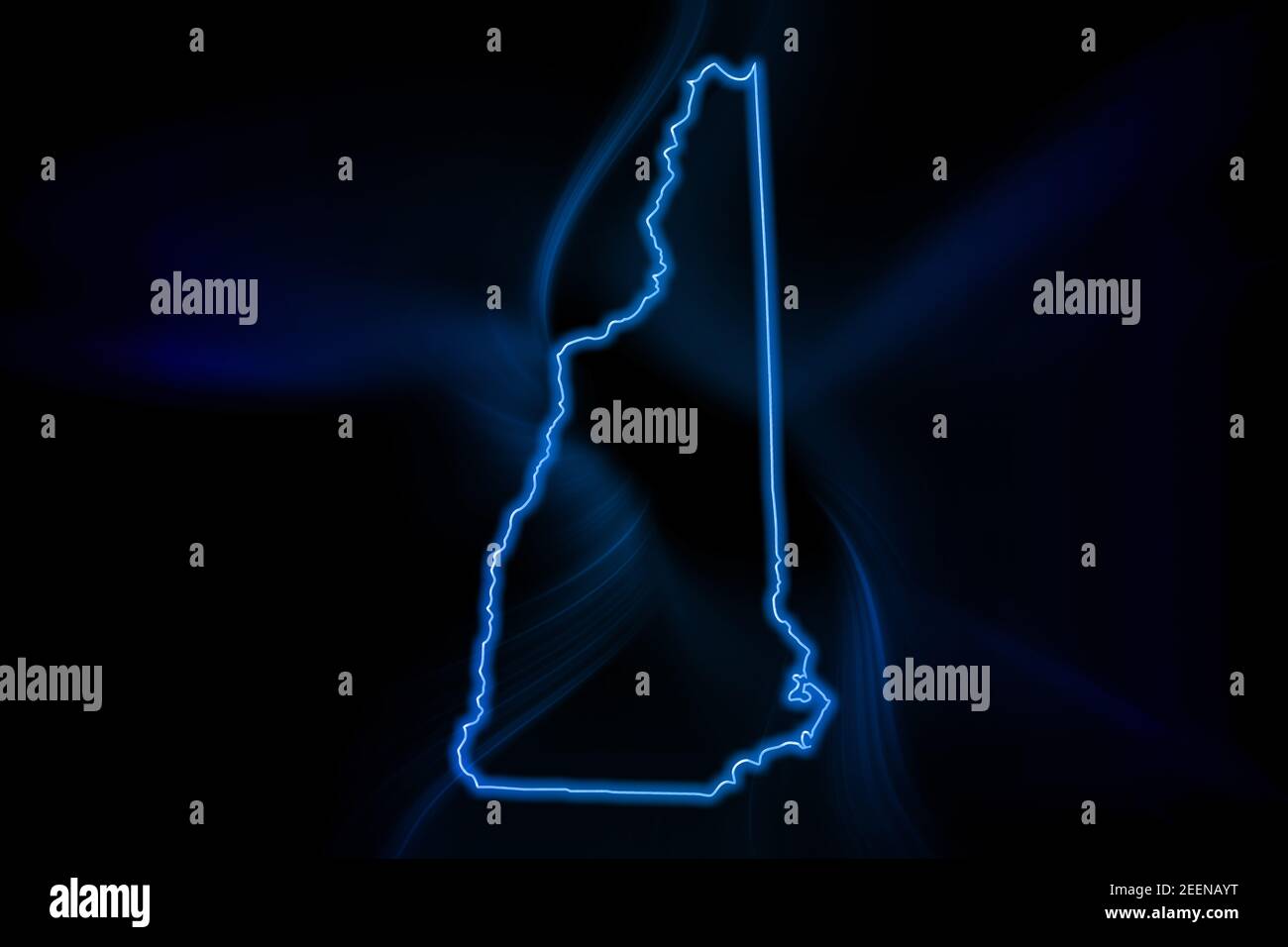 Glowing Map of New Hampshire, modern blue outline map, on dark ...