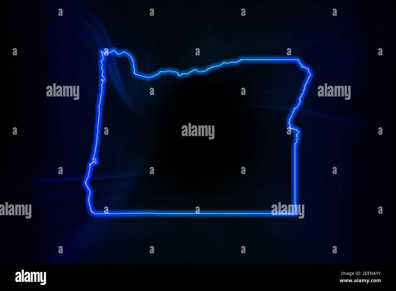 Glowing Map of Oregon, modern blue outline map, on dark Background ...