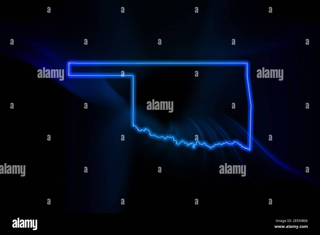 Glowing Map of Oklahoma, modern blue outline map, on dark Background ...