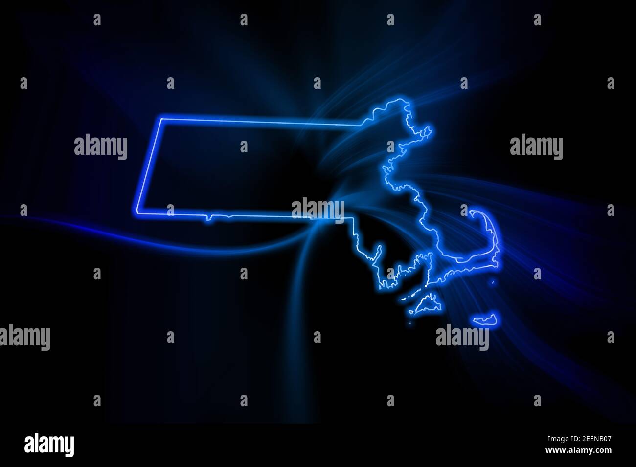 Glowing Map of Massachusetts, modern blue outline map, on dark ...