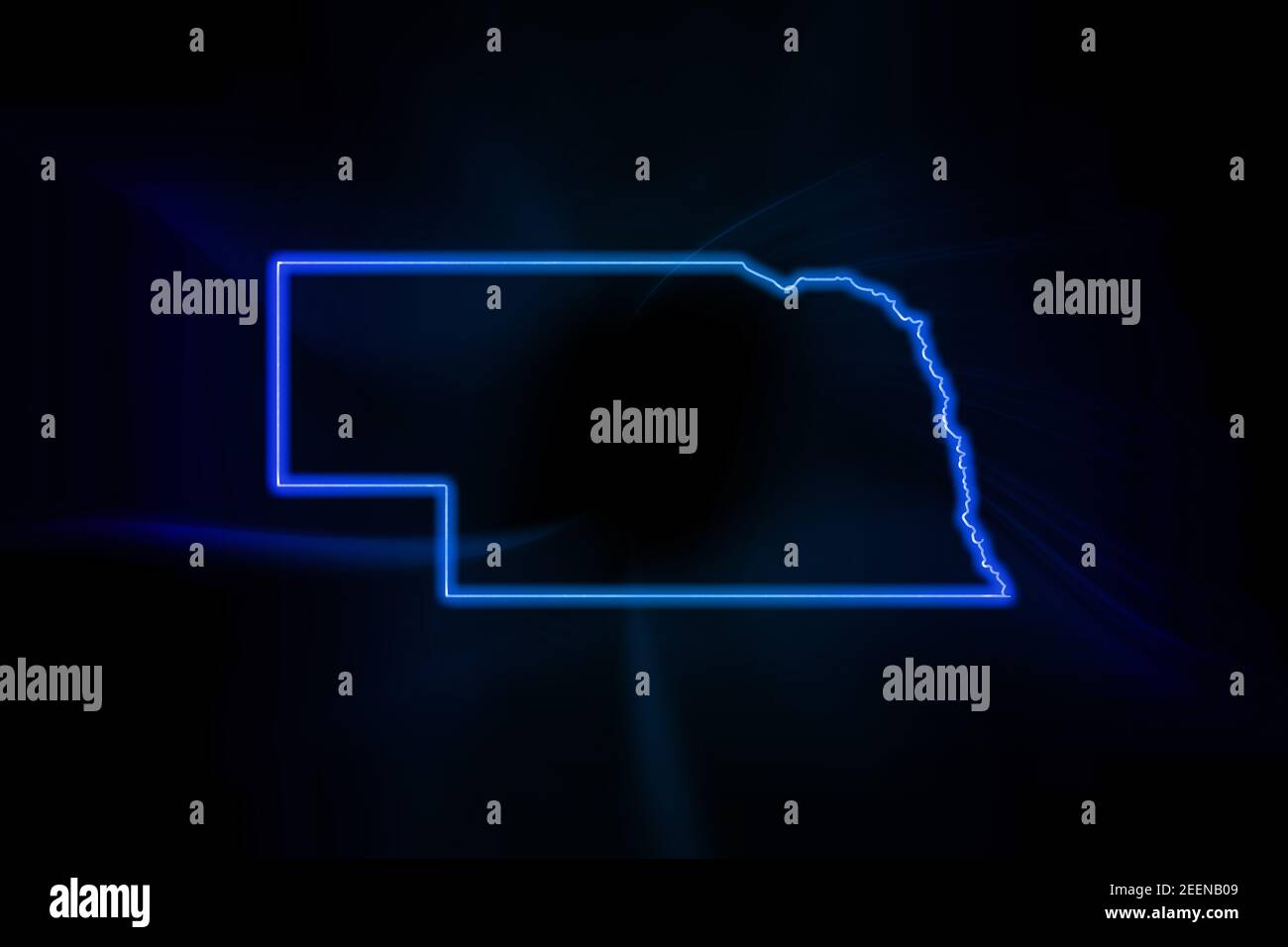 Glowing Map of Nebraska, modern blue outline map, on dark Background ...