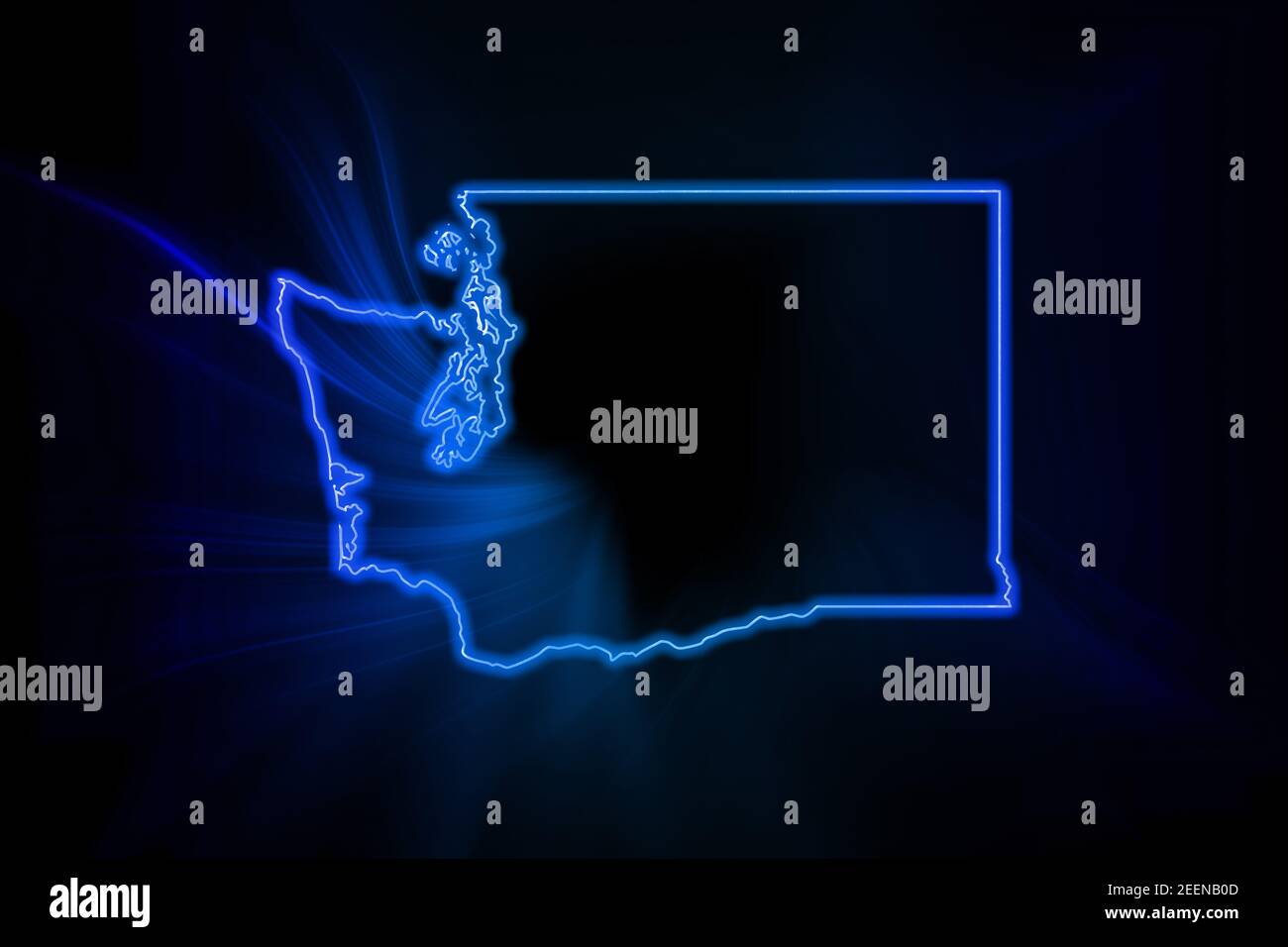 Glowing Map of Washington, modern blue outline map, on dark Background ...