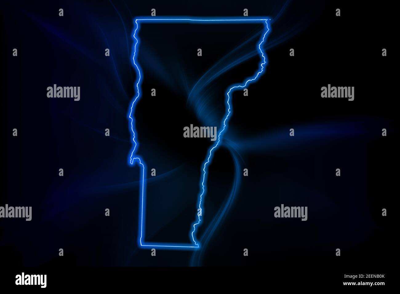 Glowing Map of Vermont, modern blue outline map, on dark Background Stock Photo - Alamy