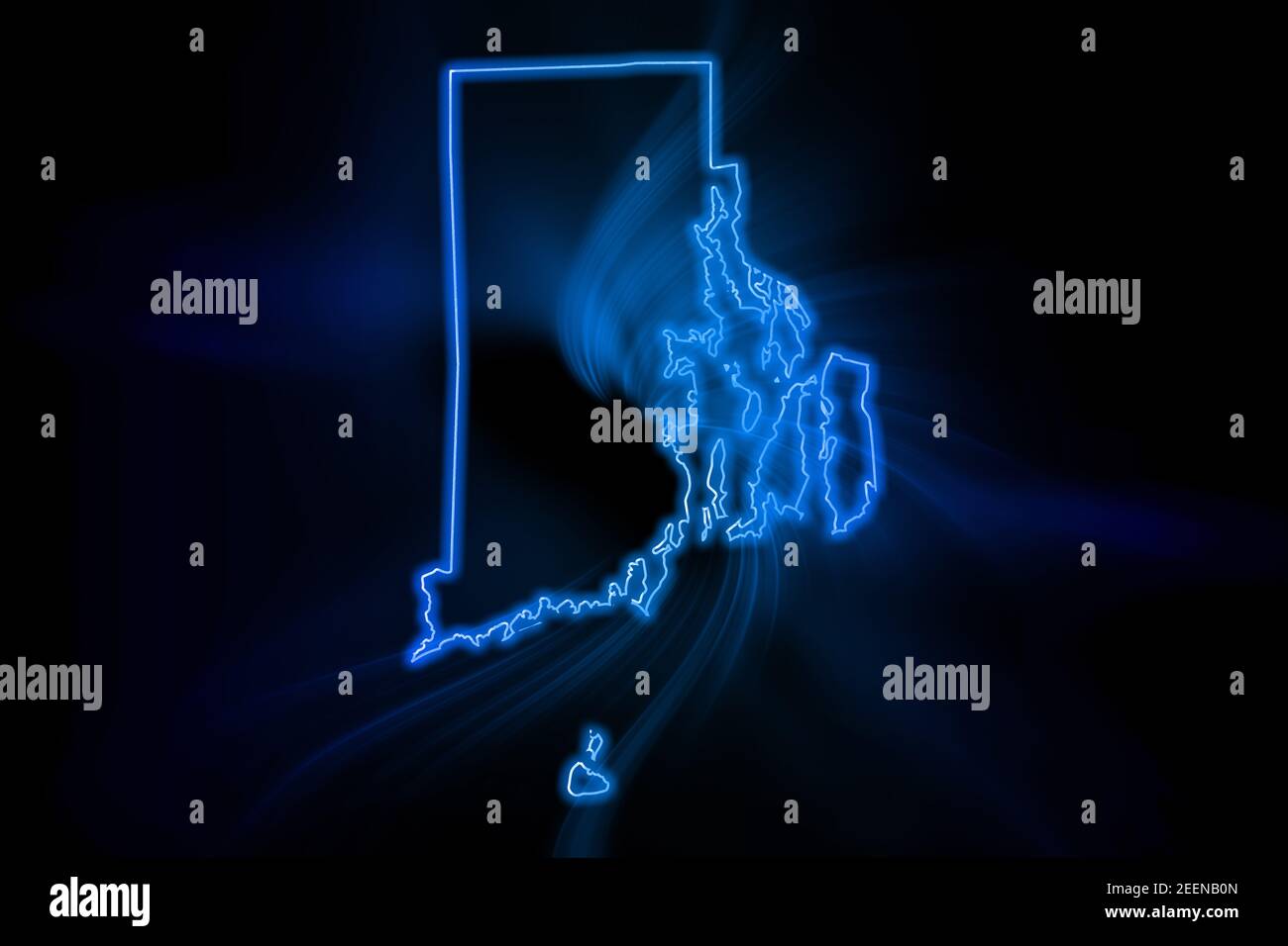 Glowing Map of Rhode Island, modern blue outline map, on dark ...
