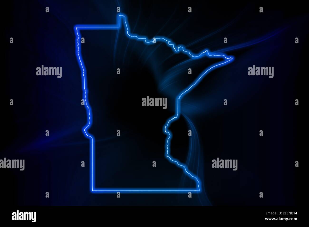 Glowing Map of Minnesota, modern blue outline map, on dark Background ...