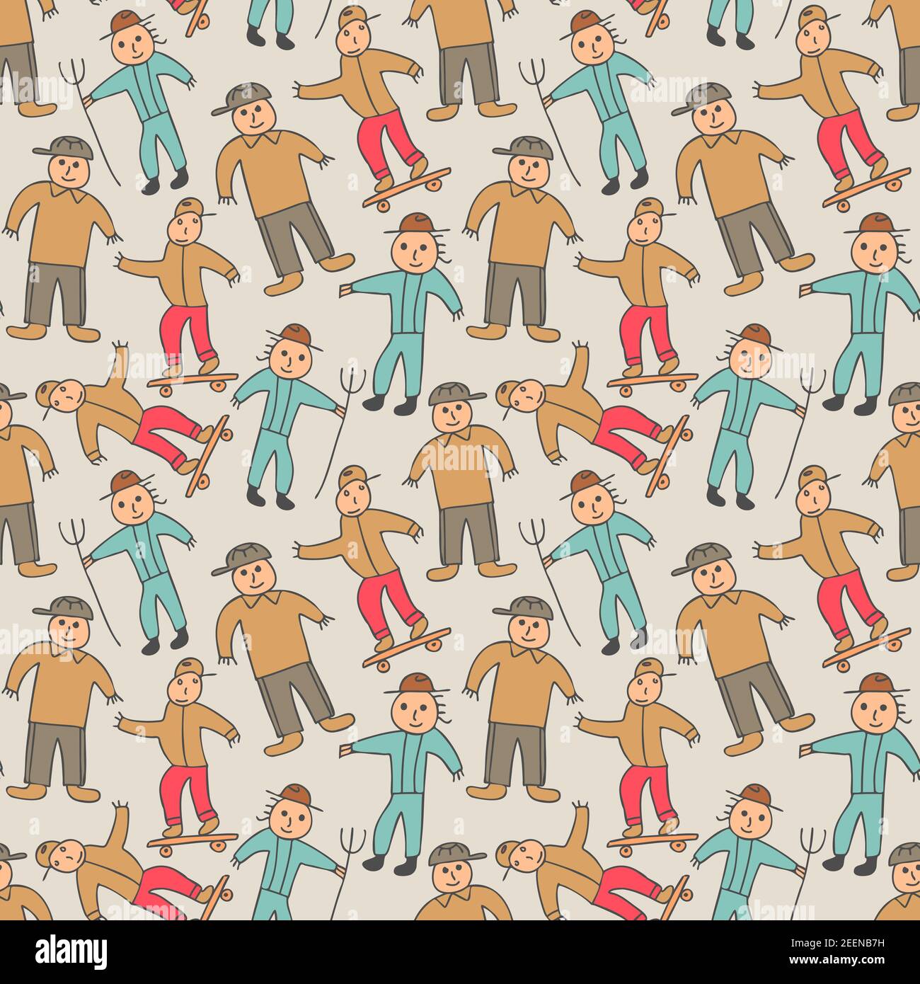 pattern seamless kids with boy doodle element. seamless young boy ...