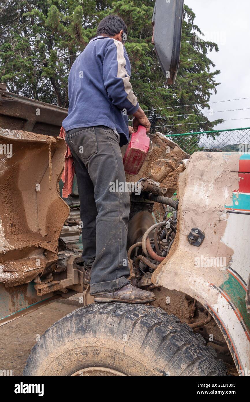 Silvia, Colombia - November 16, 2010: A man performs maintenance work ...