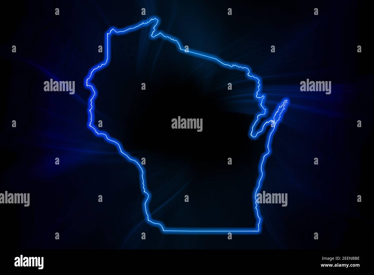 Glowing Map of Wisconsin, modern blue outline map, on dark Background ...