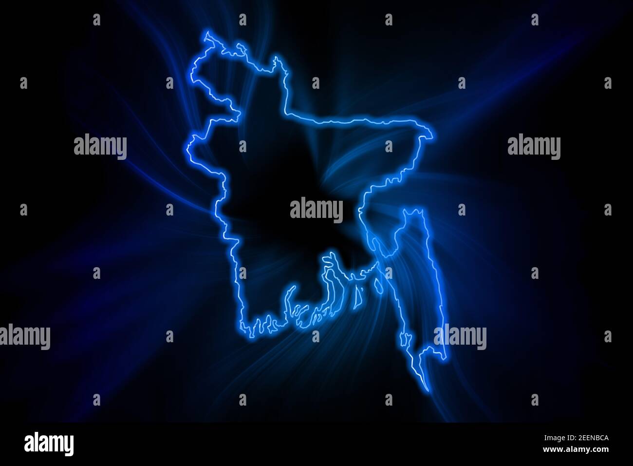 Glowing Map of Bangladesh, modern blue outline map, on dark Background ...