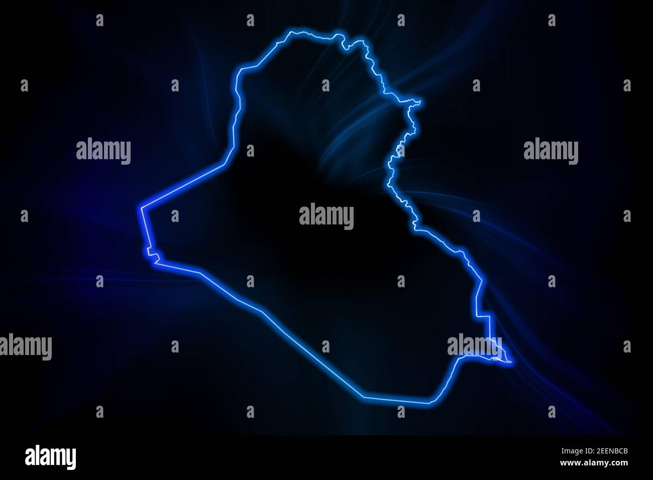 Glowing Map of Iraq, modern blue outline map, on dark Background Stock ...