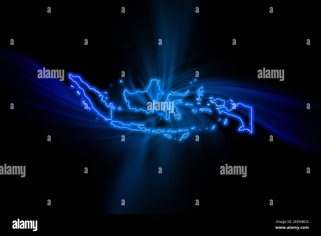 Glowing Map of Indonesia, modern blue outline map, on dark Background ...
