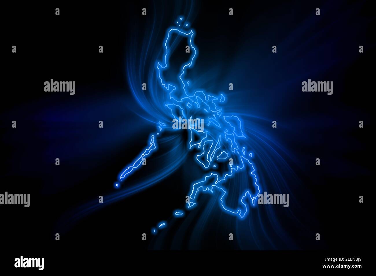 Glowing Map of Philippines, modern blue outline map, on dark Background ...