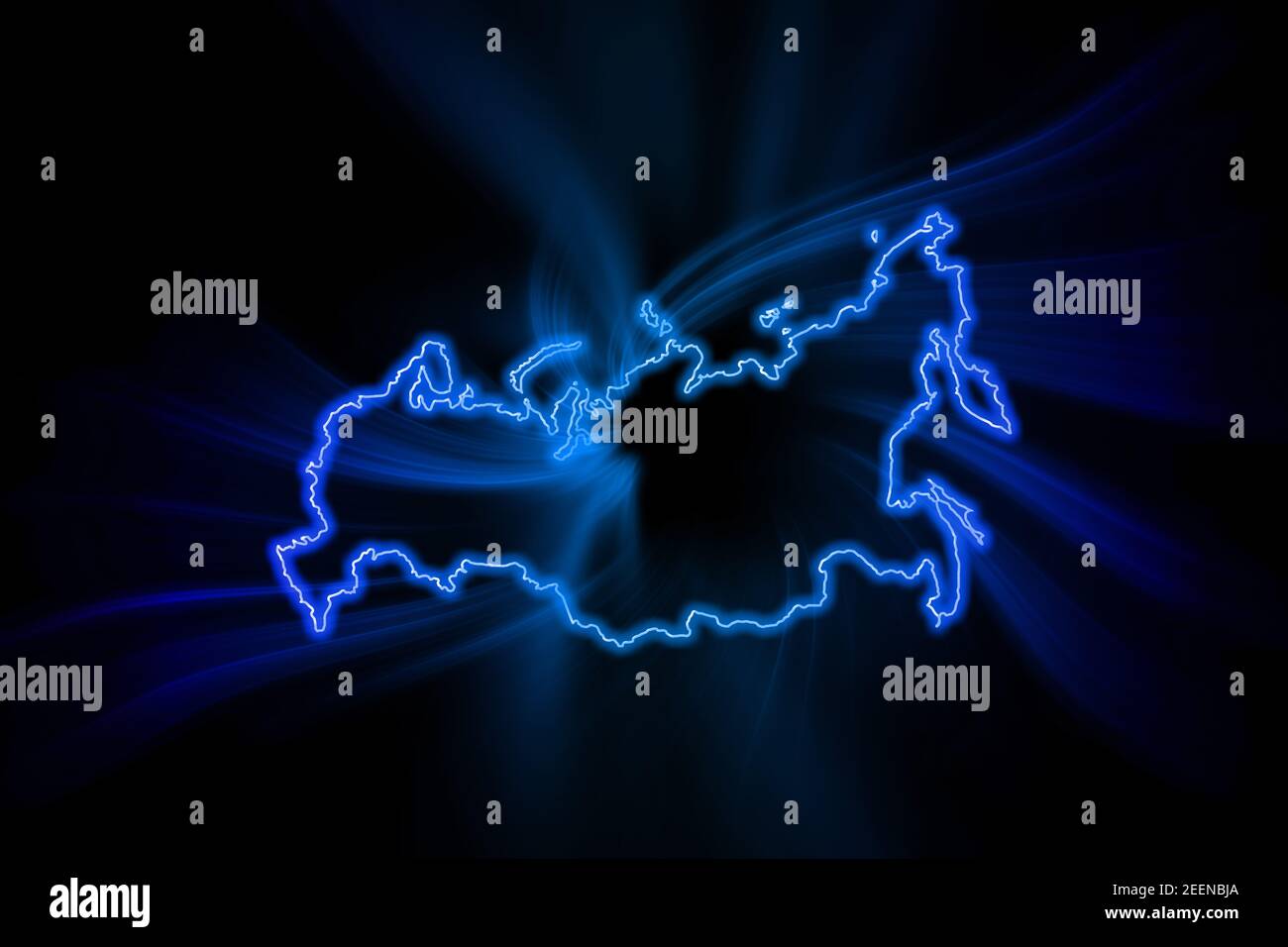 Glowing Map of Russia, modern blue outline map, on dark Background ...