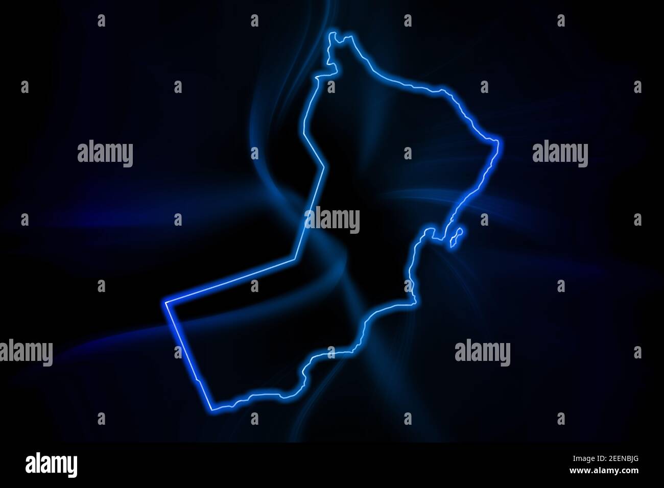 Glowing Map of Oman, modern blue outline map, on dark Background Stock ...