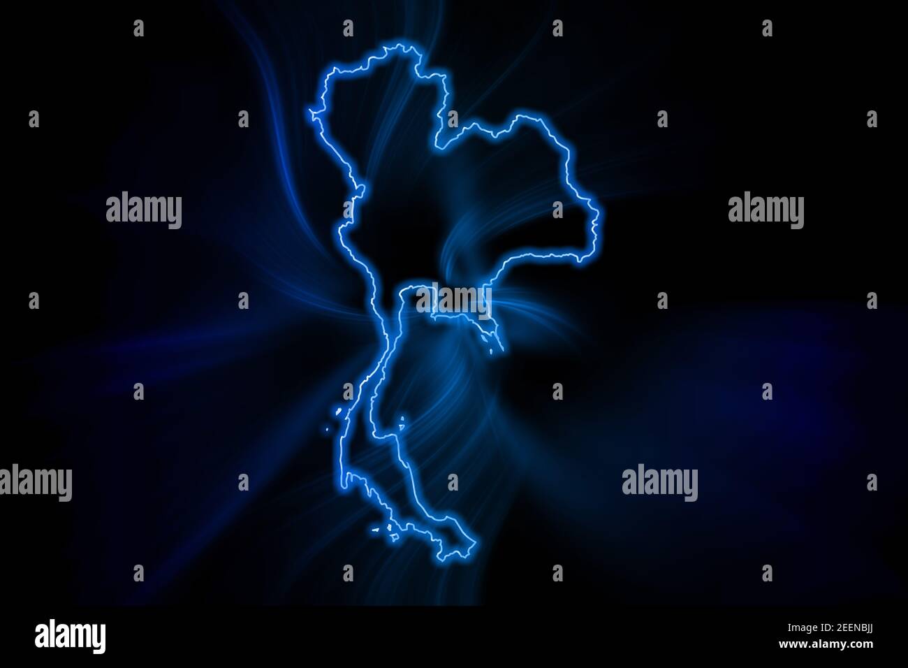 Glowing Map of Thailand, modern blue outline map, on dark Background ...