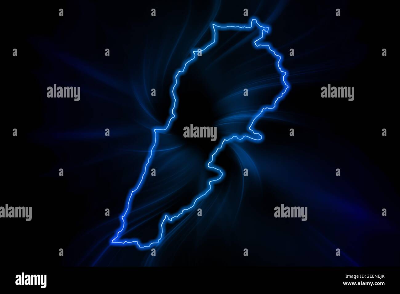 Glowing Map of Lebanon, modern blue outline map, on dark Background ...