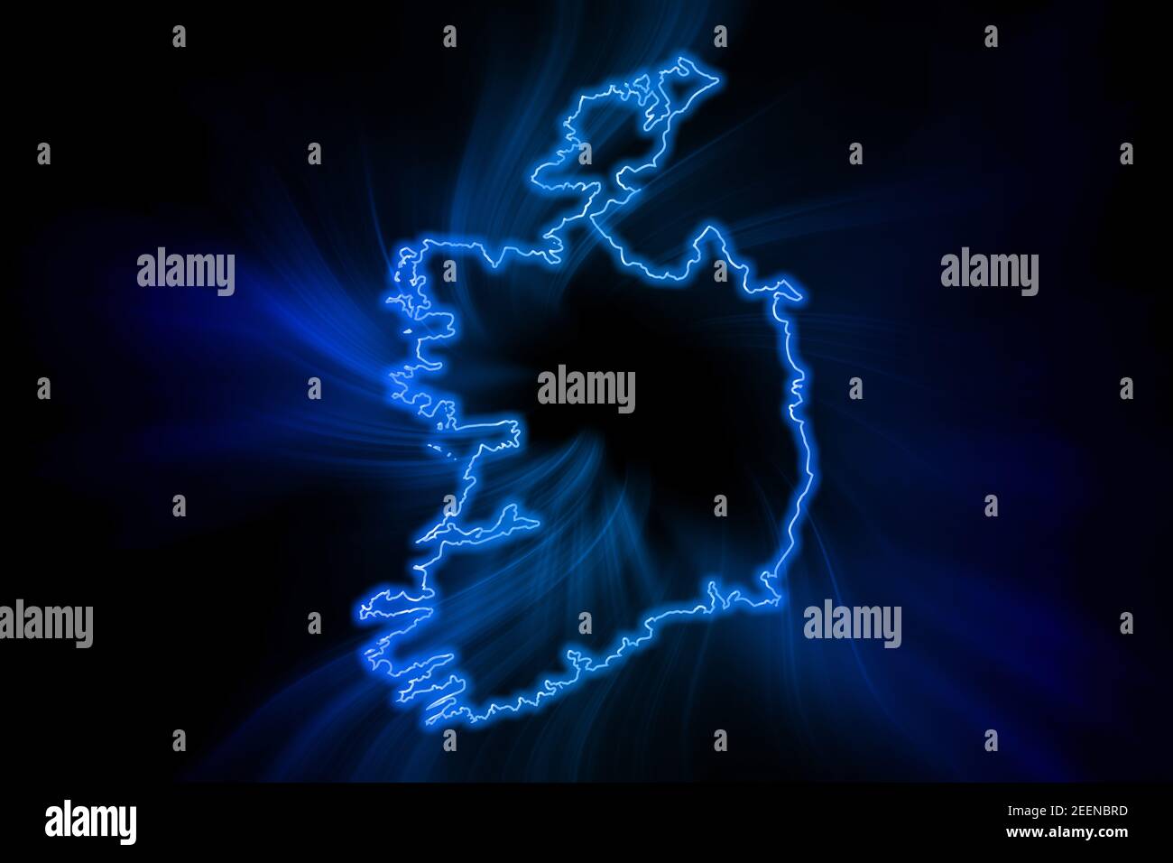 Glowing Map of Ireland, modern blue outline map, on dark Background ...