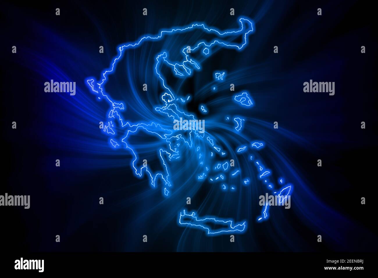 Glowing Map of Greece, modern blue outline map, on dark Background ...