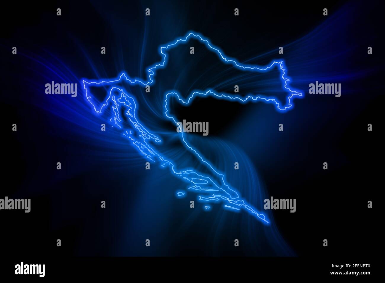 Glowing Map of Croatia, modern blue outline map, on dark Background ...
