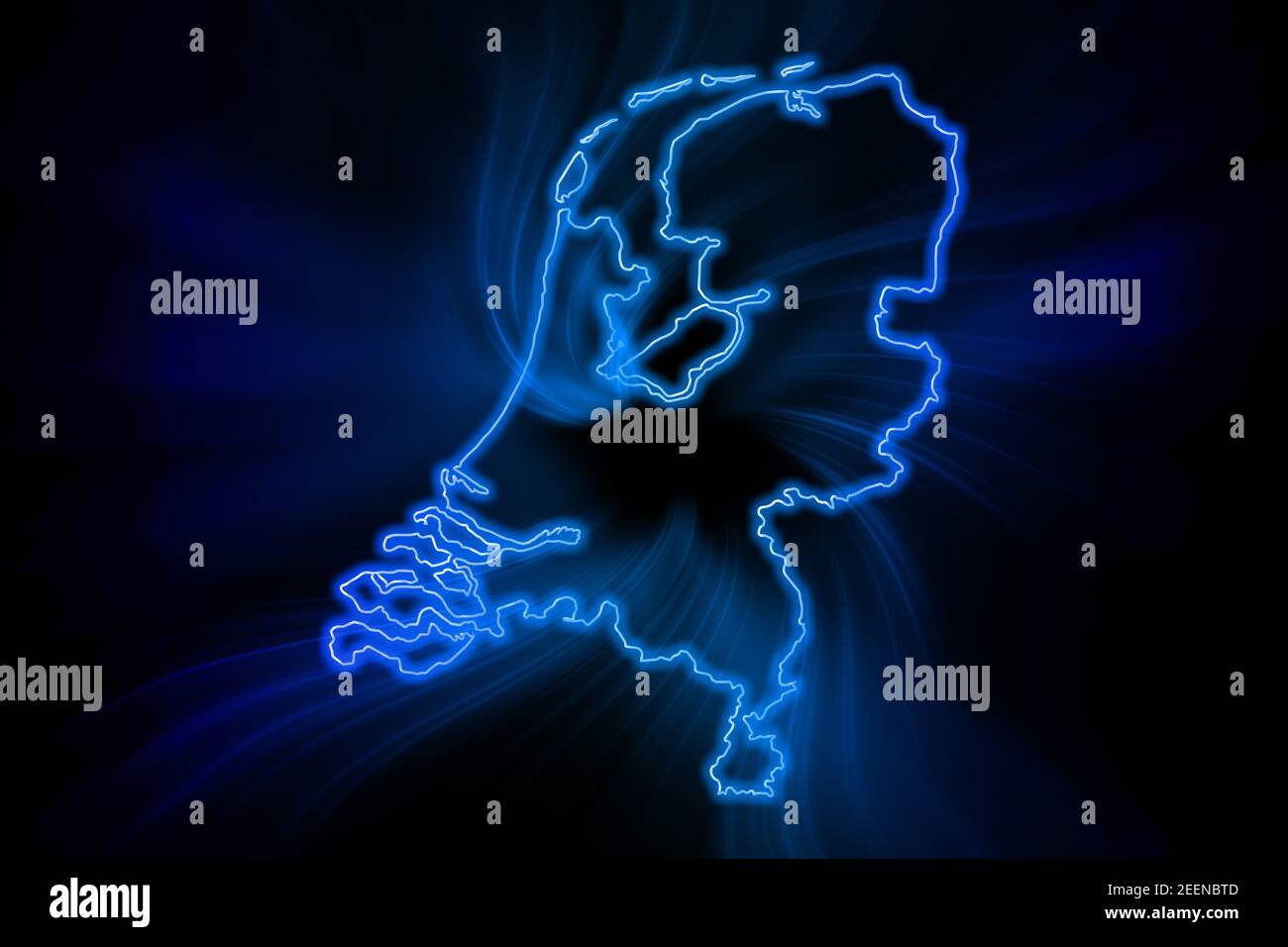 Glowing Map of Netherlands, modern blue outline map, on dark Background ...