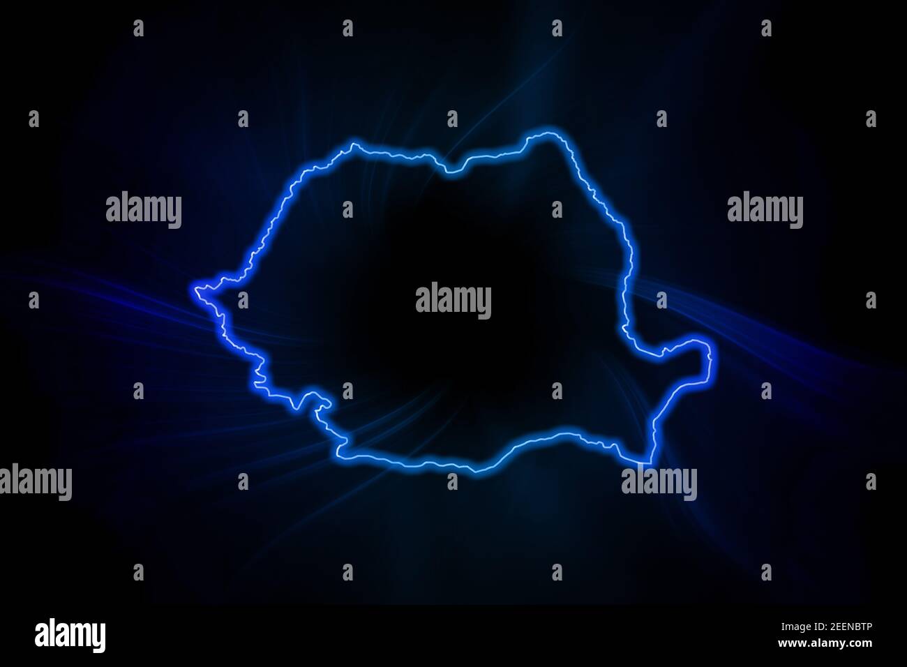 Glowing Map of Romania, modern blue outline map, on dark Background ...