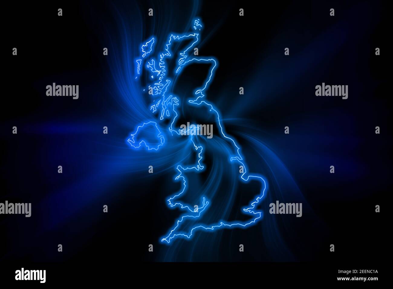Glowing Map of United Kingdom, modern blue outline map, on dark ...